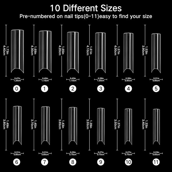 Clear Extra Long Nail Tips | XXL Super Long | Half Cover C Curve ...